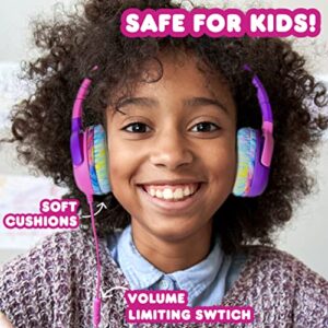 Kidz Bop Wired Headphones for Kids | Microphone | 3.5mm Plug | Volume Limiting 85dB/94dB | Soft Pads | Adjustable | School Use | Christmas 2022 Present | Gift 3 4 5 6 7 8+ Year Old Girls Boys Toddlers