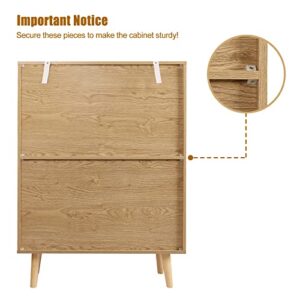 Anmytek Rattan Cabinet, 44" H Tall Sideboard Storage Cabinet with Crafted Rattan Front, Entry Cabinet Wood 2 Door Accent Cabinet with Adjustable Shelves Rustic Oak, H0030