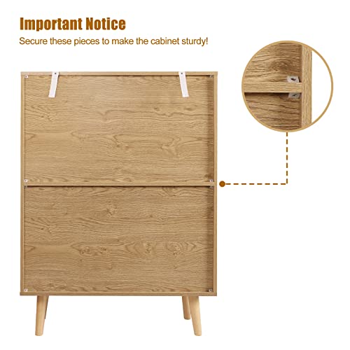 Anmytek Rattan Cabinet, 44" H Tall Sideboard Storage Cabinet with Crafted Rattan Front, Entry Cabinet Wood 2 Door Accent Cabinet with Adjustable Shelves Rustic Oak, H0030