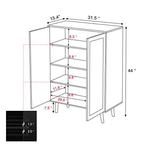 Anmytek Rattan Cabinet, 44" H Tall Sideboard Storage Cabinet with Crafted Rattan Front, Entry Cabinet Wood 2 Door Accent Cabinet with Adjustable Shelves Rustic Oak, H0030