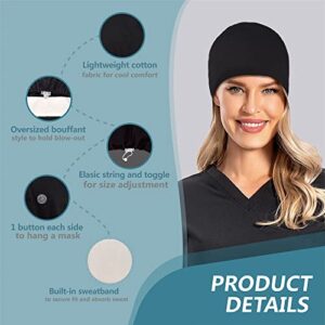 5 Pieces Working Caps with Buttons and Sweatband, Adjustable Scrub Caps Women Dental Bouffant Scrub Hat Nurse Cap Doctor Hats (5 Solid)