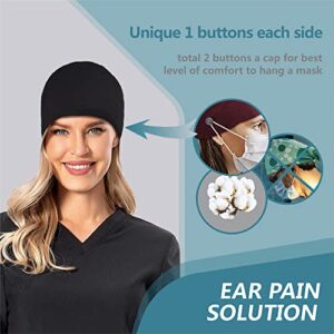 5 Pieces Working Caps with Buttons and Sweatband, Adjustable Scrub Caps Women Dental Bouffant Scrub Hat Nurse Cap Doctor Hats (5 Solid)