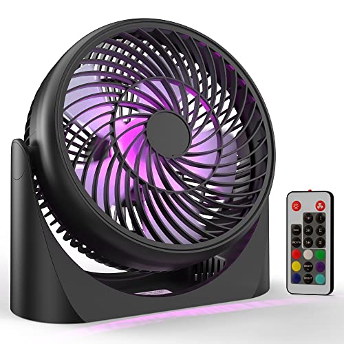 panergy 8-inch Table Fan with Remote, USB Desk Fan, Portable Desktop Air Circulator with RGB Mood Light, 3 Speeds & 3 Timers Settings, 360° Rotatable Personal Table Fan for Home Office Bedroom