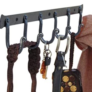 BOSKY Coat Rack Wall Mounted Heavy Duty Wrought Iron 6 Large Coat Hooks Rail | Home Decor No Rust Hooks for Hanging Clothes,Purses,Jacket,Hats,Towel (Rustic Silver)