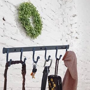 BOSKY Coat Rack Wall Mounted Heavy Duty Wrought Iron 6 Large Coat Hooks Rail | Home Decor No Rust Hooks for Hanging Clothes,Purses,Jacket,Hats,Towel (Rustic Silver)