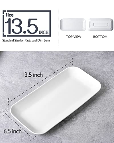 DELLING 13.5" Serving Platter Set of 4, Platters for Serving Food, White Serving Trays for Party, Rectangle Serving Plates for Sushi, Meat, Dessert, Oven Safe, Trays for Halloween/Christmas Party