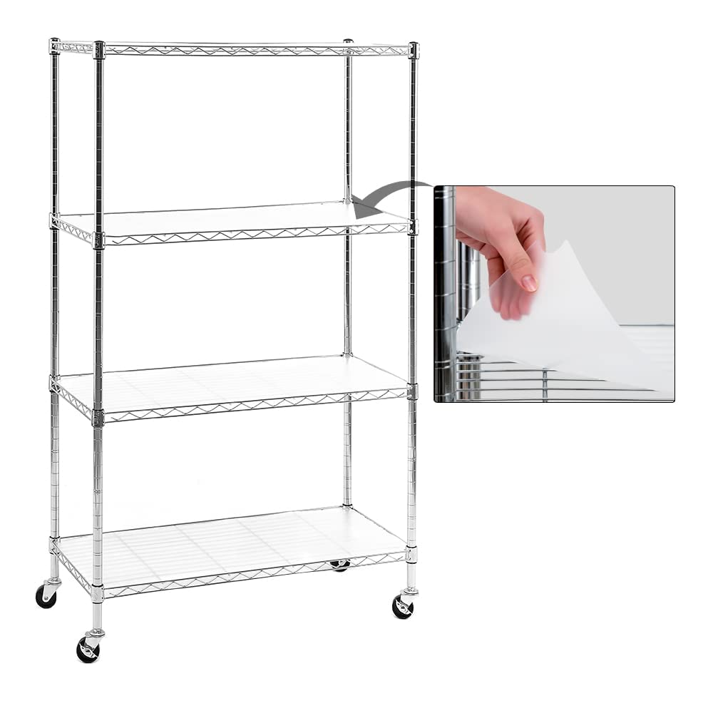 EFINE Chrome 4-Shelf Shelving Units and Storage Rack on Wheels with Shelf Liners Set of 4, NSF Certified, Adjustable Matel Wire Shelving Unit Rack for Garage, Kitchen, Office(30W x 14D x 50H)