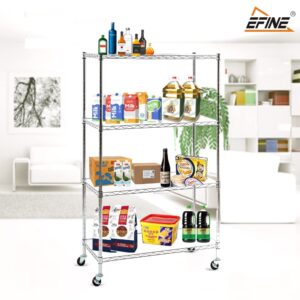 EFINE Chrome 4-Shelf Shelving Units and Storage Rack on Wheels with Shelf Liners Set of 4, NSF Certified, Adjustable Matel Wire Shelving Unit Rack for Garage, Kitchen, Office(30W x 14D x 50H)