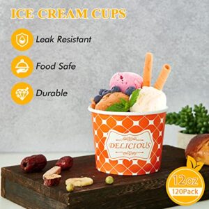 LITOPAK 120 Pack 12 oz Ice Cream Cups, Ice Cream Bowls for Cold and Hot Foods, Paper Ice Cream Bowls, Disposable Dessert Cups, Paper Ice Cream Sundaes Cups for Ice Cream, Hot Soup, Snacks, and Fruits.