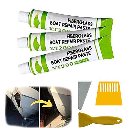 Gogolonge Fiberglass Boat Repair Paste - 3pcs InstaFix Fiberglass Boat Repair Paste with Scraper Kit, XT200 Quick Dry Little Putty, Car Scratch Remover Touch Up Paste Fix Tools (White)