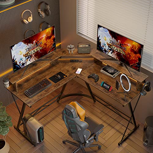 Mr IRONSTONE L Shaped Desk with Power Outlet 50" Computer Desk with Large Monitor Stand, Corner Desk Home Office Workstation Desks, Modern Simple Style Writing Table Desk