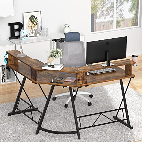 Mr IRONSTONE L Shaped Desk with Power Outlet 50" Computer Desk with Large Monitor Stand, Corner Desk Home Office Workstation Desks, Modern Simple Style Writing Table Desk