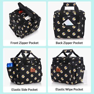 Hafmall Insulated Lunch Bag for Women, 18 Cans Leakproof Lunch Cooler Bag with Shoulder Strap, Adult Lunch Boxes for Women for Work/Picnic, Black+Daisy