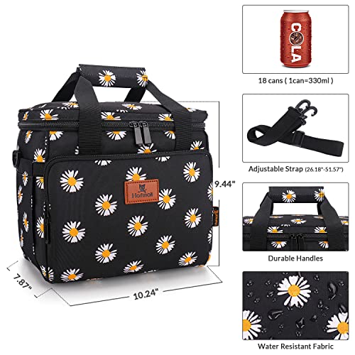 Hafmall Insulated Lunch Bag for Women, 18 Cans Leakproof Lunch Cooler Bag with Shoulder Strap, Adult Lunch Boxes for Women for Work/Picnic, Black+Daisy