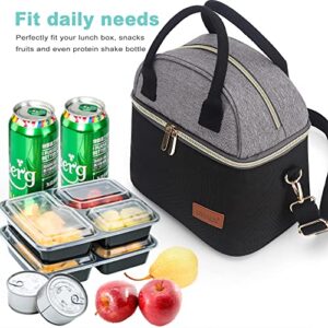 Urtala Insulated Lunch Bag for Women, 9L Dual Compartment Lunch Box with Shoulder Strap, Reusable Cooler Bag for Adult Office Work Outdoor Picnic, Black Gray