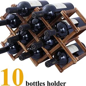 eoocvt Wood Wine Rack, 10 Bottle Wooden Stackable Wine Cellar Racks,Countertop Free Stand Wine Storage Holder Freestanding Wine Rack for Home Kitchen Bar Cabinets