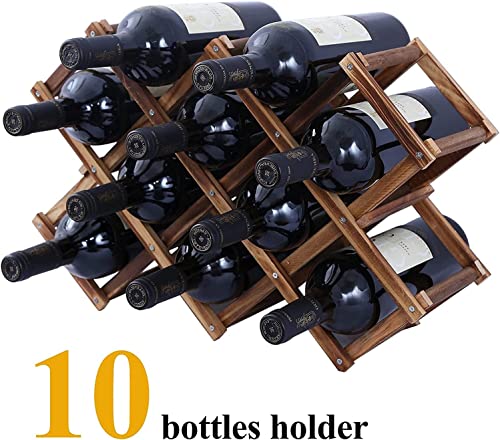 eoocvt Wood Wine Rack, 10 Bottle Wooden Stackable Wine Cellar Racks,Countertop Free Stand Wine Storage Holder Freestanding Wine Rack for Home Kitchen Bar Cabinets