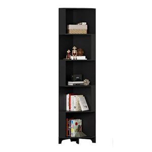 Function Home 5-Tier Corner Shelves, Multifunctional Corner Bookshelf, Wood Display Stand Shelf for Home Office, Living Room,Bedroom, Black