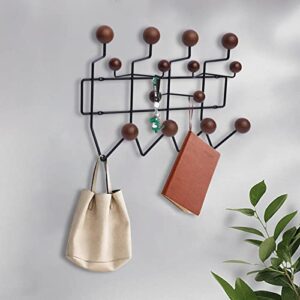 BJTDLLX Practical Coat Rack, Wall-Mounted Wooden Coat Rack, Modern Wall Hanger Candy Coat Hooks with Painted Solid Walnut Wooden Balls, Classic Mid Century Hat Clothes Coat Rack Hang It All