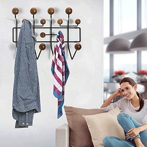 BJTDLLX Practical Coat Rack, Wall-Mounted Wooden Coat Rack, Modern Wall Hanger Candy Coat Hooks with Painted Solid Walnut Wooden Balls, Classic Mid Century Hat Clothes Coat Rack Hang It All