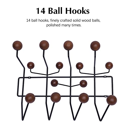 BJTDLLX Practical Coat Rack, Wall-Mounted Wooden Coat Rack, Modern Wall Hanger Candy Coat Hooks with Painted Solid Walnut Wooden Balls, Classic Mid Century Hat Clothes Coat Rack Hang It All