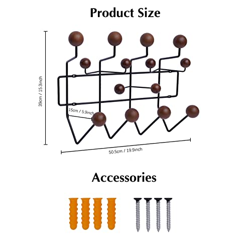 BJTDLLX Practical Coat Rack, Wall-Mounted Wooden Coat Rack, Modern Wall Hanger Candy Coat Hooks with Painted Solid Walnut Wooden Balls, Classic Mid Century Hat Clothes Coat Rack Hang It All