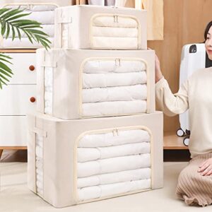 Clothes Storage Bag Foldable Storage Bin Closet Organizer Holder Container with Steel Frame Shelf Reinforced Handle Sturdy Clear Window For Quilt Clothing Blanket Pillow Shoe (M 66L)