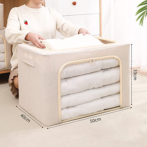 Clothes Storage Bag Foldable Storage Bin Closet Organizer Holder Container with Steel Frame Shelf Reinforced Handle Sturdy Clear Window For Quilt Clothing Blanket Pillow Shoe (M 66L)