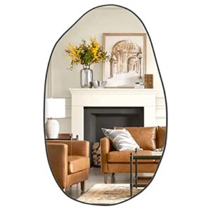 manocorro irregular wall mirror, asymmetrical mirro, large wall mounted black framed bathroom mirror, unique vanity mirror, irregular dressing mirror for bedroom living room entryway, 33.5'' x 20.5''