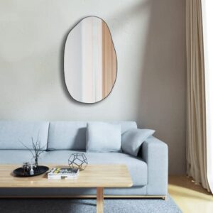 Manocorro Irregular Wall Mirror, Asymmetrical Mirro, Large Wall Mounted Black Framed Bathroom Mirror, Unique Vanity Mirror, Irregular Dressing Mirror for Bedroom Living Room Entryway, 33.5'' x 20.5''