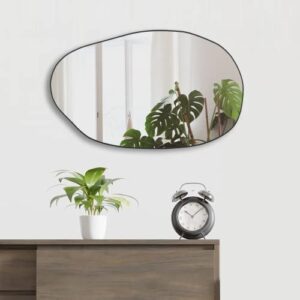 Manocorro Irregular Wall Mirror, Asymmetrical Mirro, Large Wall Mounted Black Framed Bathroom Mirror, Unique Vanity Mirror, Irregular Dressing Mirror for Bedroom Living Room Entryway, 33.5'' x 20.5''