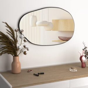 Manocorro Irregular Wall Mirror, Asymmetrical Mirro, Large Wall Mounted Black Framed Bathroom Mirror, Unique Vanity Mirror, Irregular Dressing Mirror for Bedroom Living Room Entryway, 33.5'' x 20.5''