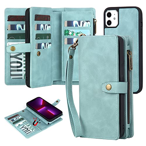 TwoHead for iPhone 11 Wallet case with Card Holder & Detachable Magnetic iPhone 11 case, PU Leather iPhone 11 case Wallet for Women/Men,Wallet Phone Case with Wrist Strap & Money Pocket(Blue)