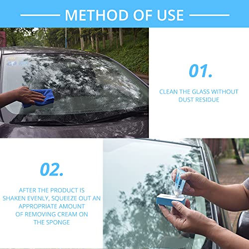 TYGHBN Car Glass Oil Film Cleaner, Glass Film Removal Cream, Car Windshield Oil Film Cleaner, Glass Stripper Water Spot Remover with Sponge (3 set with sponge)