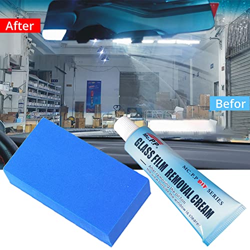 TYGHBN Car Glass Oil Film Cleaner, Glass Film Removal Cream, Car Windshield Oil Film Cleaner, Glass Stripper Water Spot Remover with Sponge (3 set with sponge)