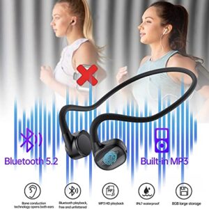 Bone Conduction Headphones, RALYIN MP3 Player, IPX7 Waterproof Headphones with Built-in 8G Memory/Microphone, Open Headphones Wireless Sports Bluetooth Headphones, Suitable for Work, Running, Driving