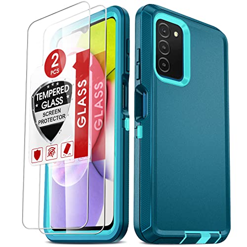 LeYi for Samsung Galaxy A03S Case, Samsung AO3S Phone Case with [2 Pack] Tempered Glass Screen Protectors, 3 in 1 Full Body Shockproof Rubber Dustproof Rugged Defender Case for Galaxy A03S, Teal Blue