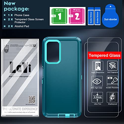 LeYi for Samsung Galaxy A03S Case, Samsung AO3S Phone Case with [2 Pack] Tempered Glass Screen Protectors, 3 in 1 Full Body Shockproof Rubber Dustproof Rugged Defender Case for Galaxy A03S, Teal Blue