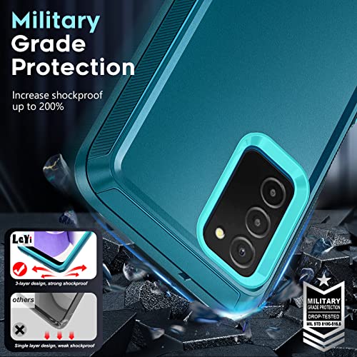 LeYi for Samsung Galaxy A03S Case, Samsung AO3S Phone Case with [2 Pack] Tempered Glass Screen Protectors, 3 in 1 Full Body Shockproof Rubber Dustproof Rugged Defender Case for Galaxy A03S, Teal Blue