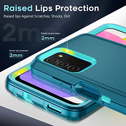 LeYi for Samsung Galaxy A03S Case, Samsung AO3S Phone Case with [2 Pack] Tempered Glass Screen Protectors, 3 in 1 Full Body Shockproof Rubber Dustproof Rugged Defender Case for Galaxy A03S, Teal Blue