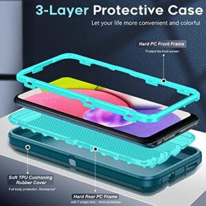 LeYi for Samsung Galaxy A03S Case, Samsung AO3S Phone Case with [2 Pack] Tempered Glass Screen Protectors, 3 in 1 Full Body Shockproof Rubber Dustproof Rugged Defender Case for Galaxy A03S, Teal Blue