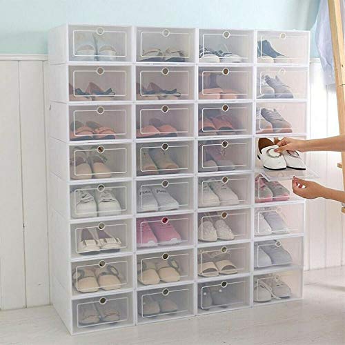 MONIPA 24 Pack Shoes Storage Boxes - Clear Plastic Foldable Stackable Shoe Organizer Containers Bins Holders for Closet Bedroom Small Space, 33x23x14 cm