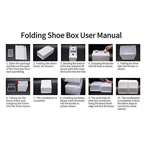 MONIPA 24 Pack Shoes Storage Boxes - Clear Plastic Foldable Stackable Shoe Organizer Containers Bins Holders for Closet Bedroom Small Space, 33x23x14 cm