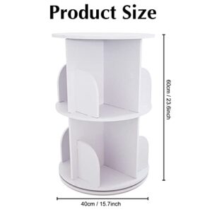 BJTDLLX Rotating Bookshelf, 2 Tiers Freestanding Storage Shelf, 360° Rotating White Bookshelf Round Bookcase Magazines A4 Papers Organizer, for Home Office Living Room 15.7x15.7x23.6in, White 2 Tiers