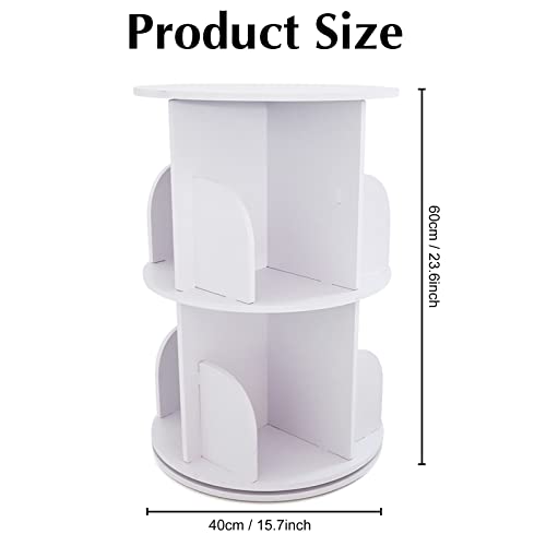 BJTDLLX Rotating Bookshelf, 2 Tiers Freestanding Storage Shelf, 360° Rotating White Bookshelf Round Bookcase Magazines A4 Papers Organizer, for Home Office Living Room 15.7x15.7x23.6in, White 2 Tiers