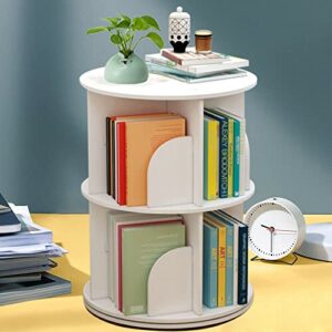 BJTDLLX Rotating Bookshelf, 2 Tiers Freestanding Storage Shelf, 360° Rotating White Bookshelf Round Bookcase Magazines A4 Papers Organizer, for Home Office Living Room 15.7x15.7x23.6in, White 2 Tiers