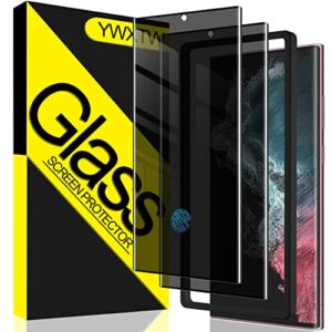 [2 pack]ywxtw support fingerprint unlock screen protector for samsung galaxy s22 ultra 5g,anti-spy 9h hardness tempered glass film, anti-scratch with easy install frame case friendly