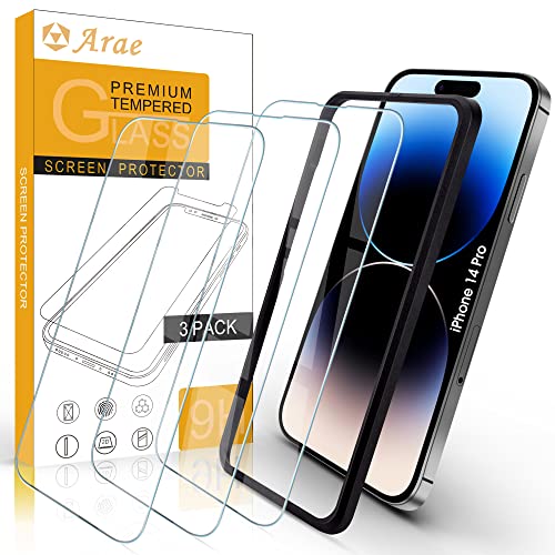 Arae Screen Protector for iPhone 14 Pro, HD Tempered Glass Anti Scratch Work with Most Case, 6.1 inch, 3 Pack