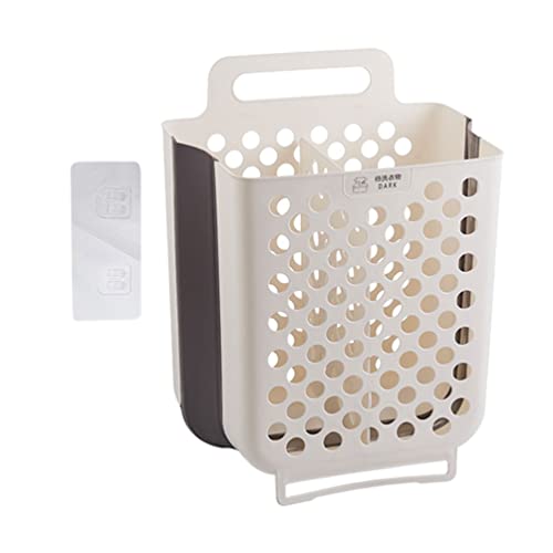 LIFKOME 1 Set Fordable Laundry Basket Clothes Storage Basket Wall Hanging Plastic Laundry Baskets for Home Kitchen Bedroom White