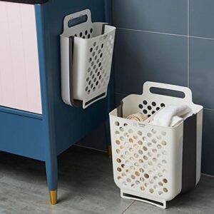 LIFKOME 1 Set Fordable Laundry Basket Clothes Storage Basket Wall Hanging Plastic Laundry Baskets for Home Kitchen Bedroom White